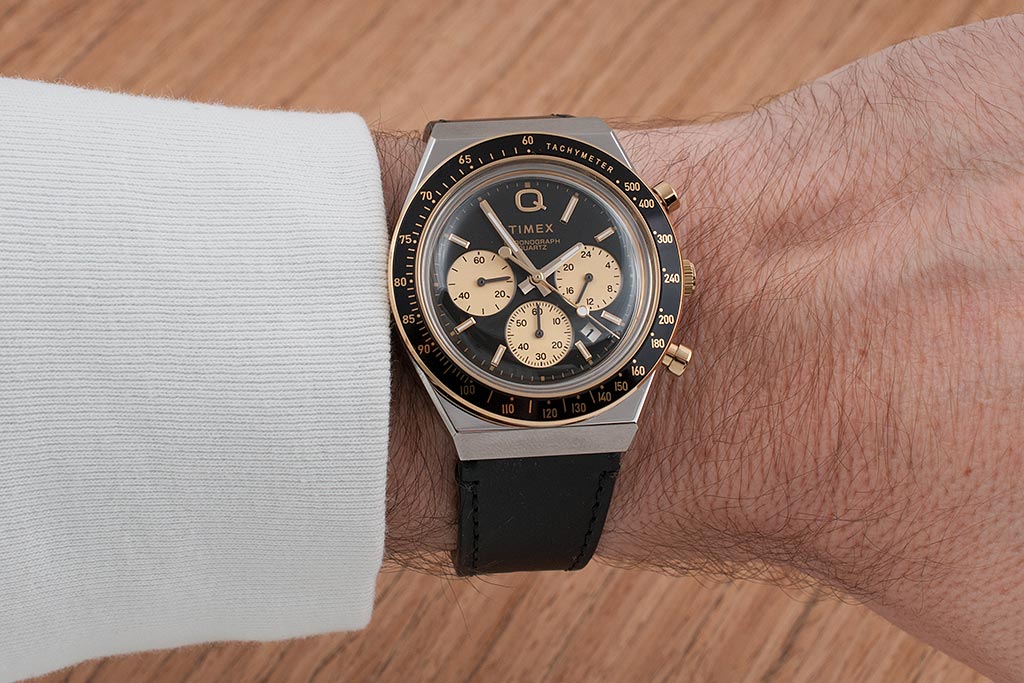 Q Timex Chronograph TwoTone Black and Gold Watch Review